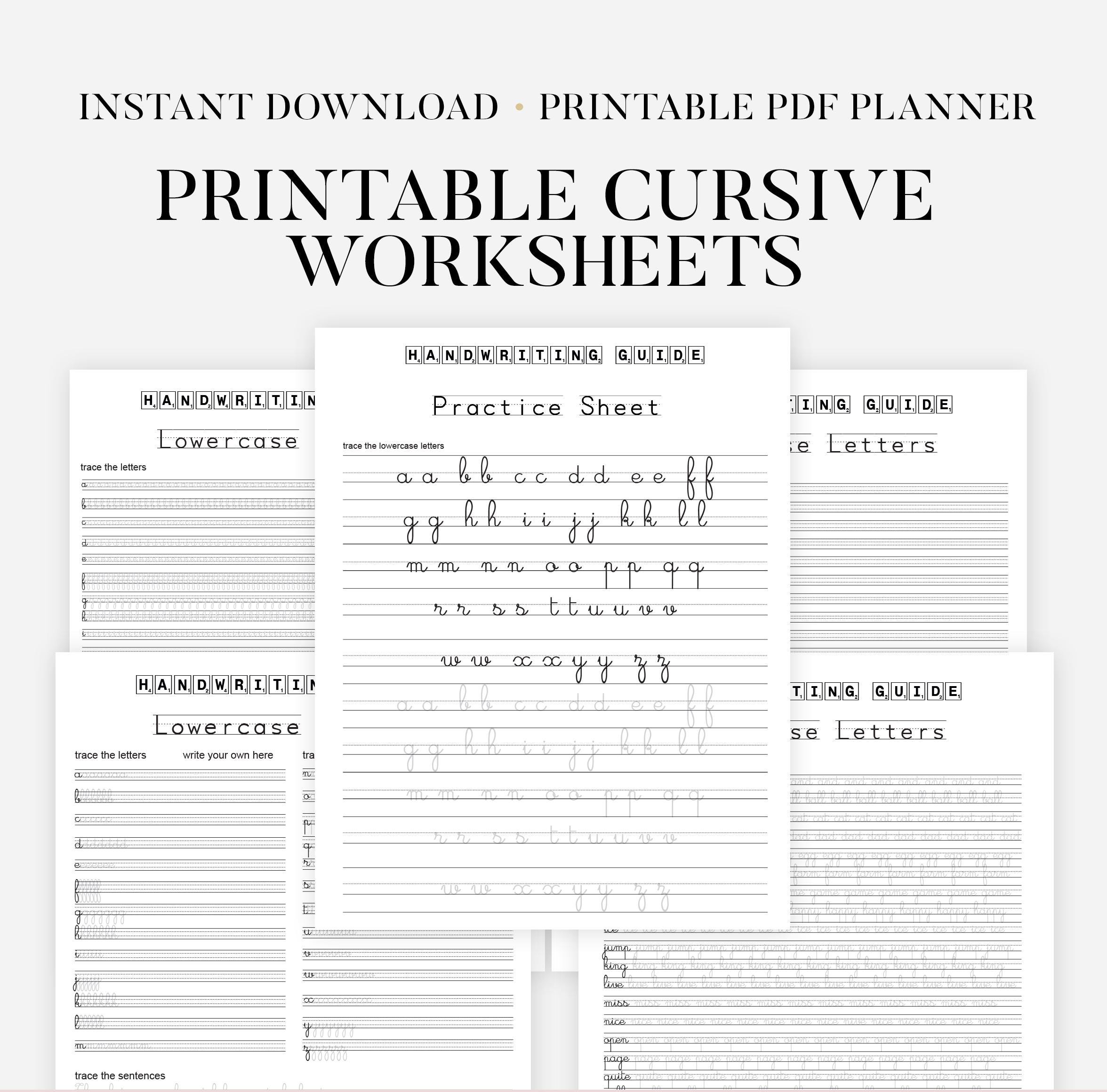 Printable Cursive Worksheets–16 Pages (letters and Words) | for Middle ...