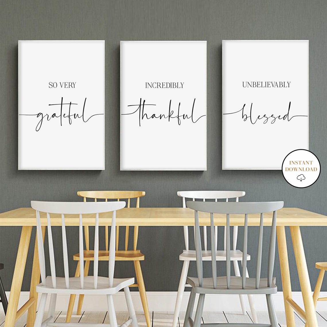 Grateful Thankful Blessed Printable Set of 3 Prints so Very - Etsy