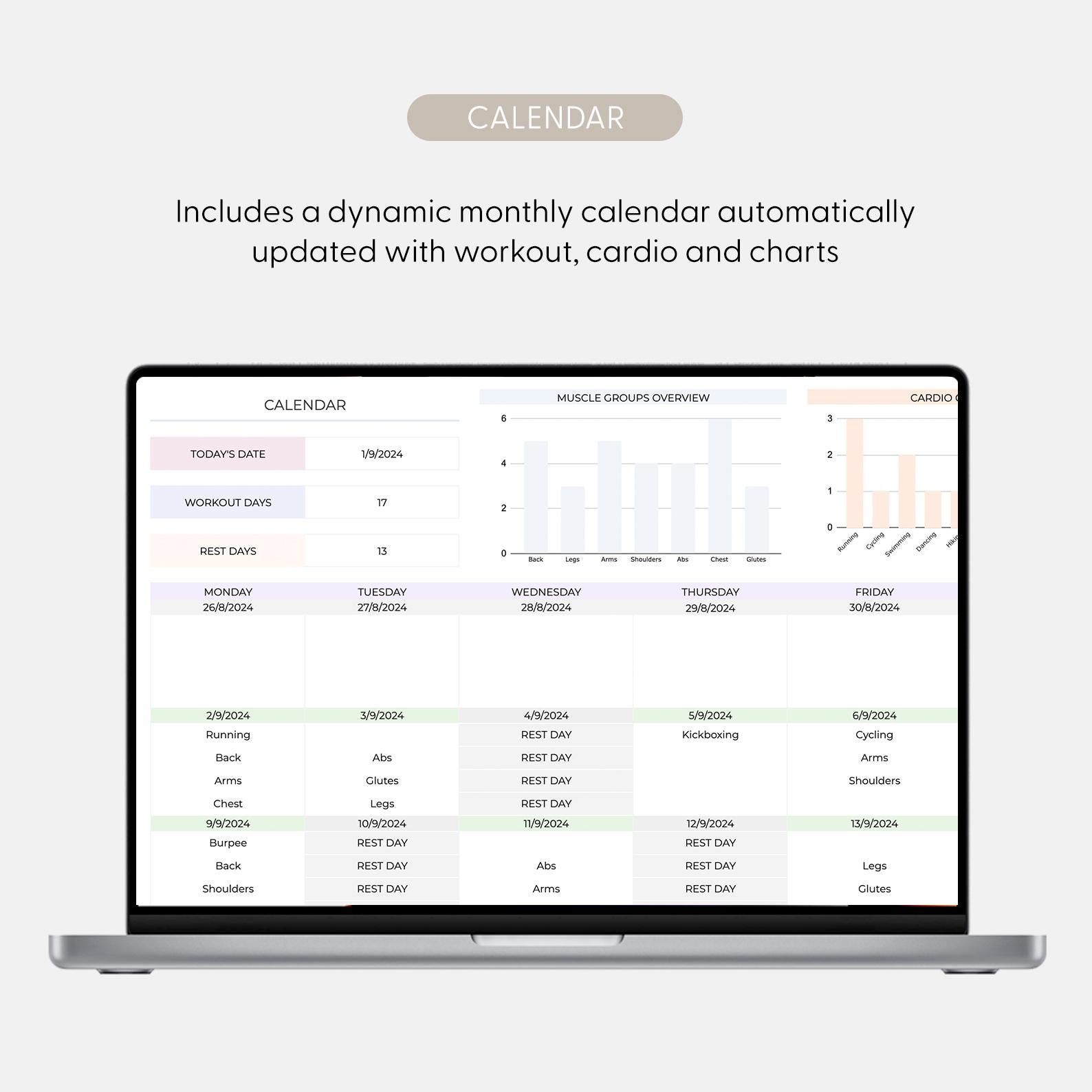 Workout Planner Spreadsheet, Google Sheets, Daily, Weekly, Fitness ...