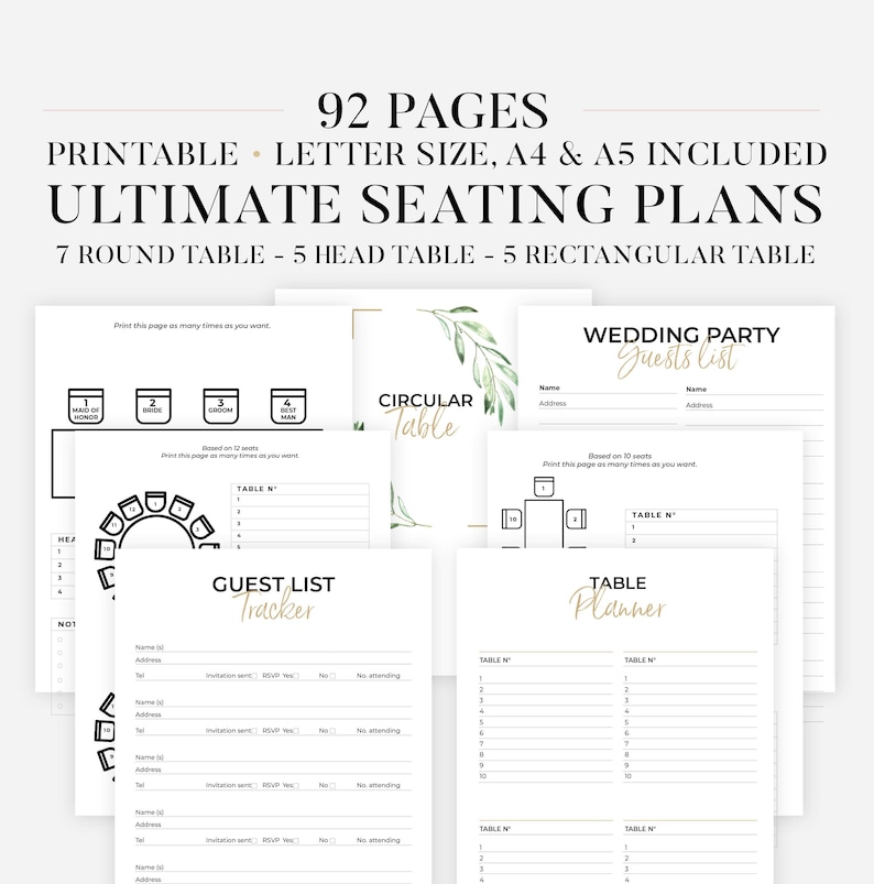 Printable Wedding Table Seating Chart Template, Round Table Seating ...