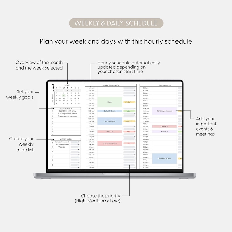 Digital Planner Spreadsheet for Google Sheets, to Do List, Monthly ...