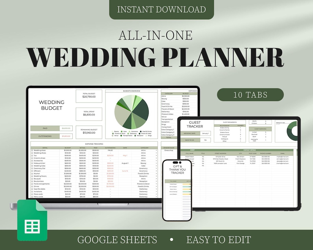 The Ultimate Wedding Day, Wedding Planning Spreadsheet, Google Sheets ...