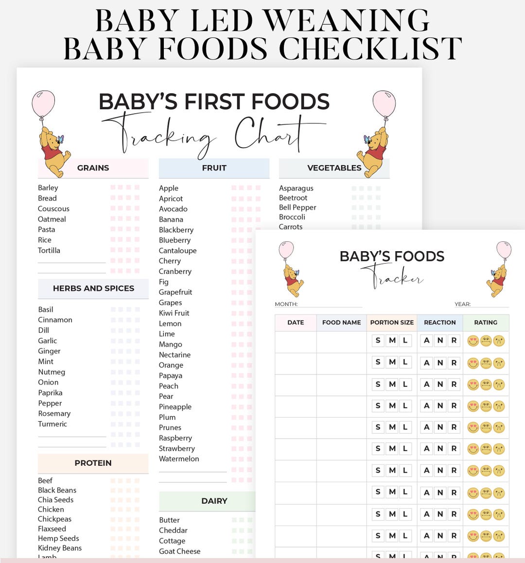 Baby Food Tracker Printable, Baby's First Food Checklist, Solids ...