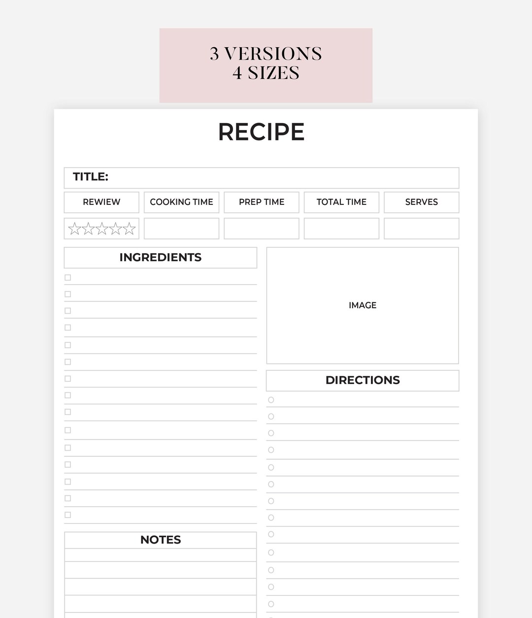 Recipe Book Template, Recipe Cards, Printable Recipe Sheet Template ...