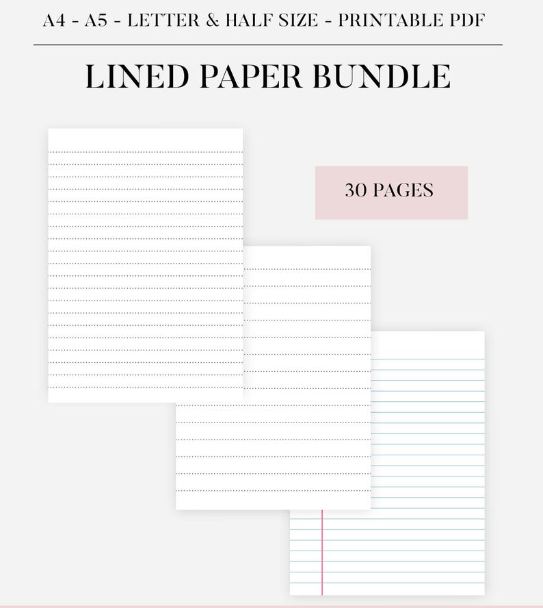 Printable Lined Paper, 30 Pages Printable Grid Paper, Dotted Paper ...