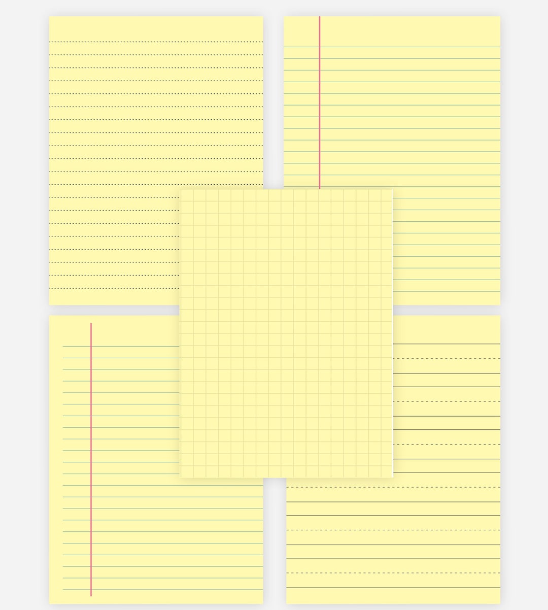 Printable Lined Paper, 14 Pages Grid Paper, Yellow Dotted Paper, Wide ...