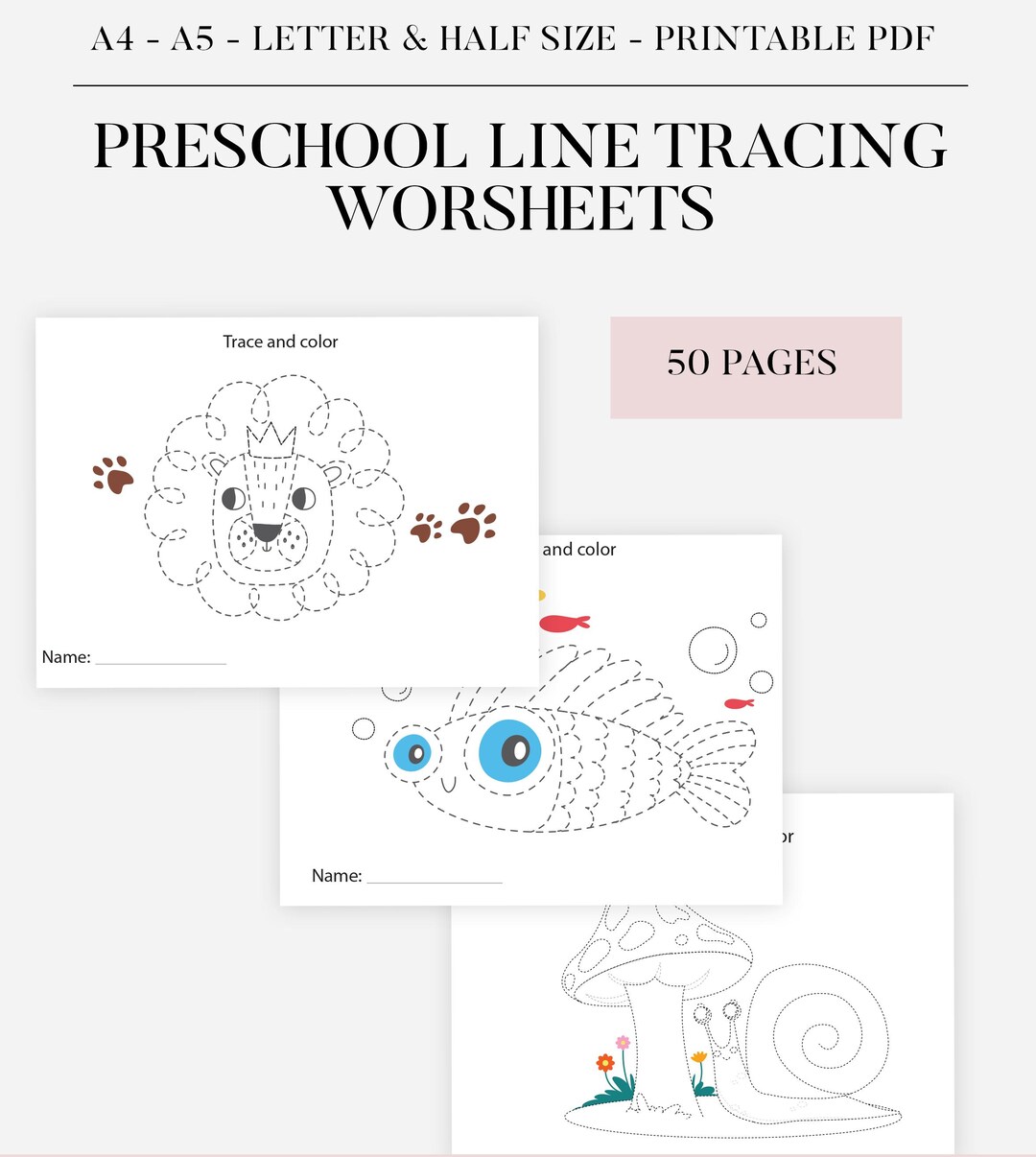 Preschool Line Tracing Worksheets Bundle, Line Trace Page Printable ...