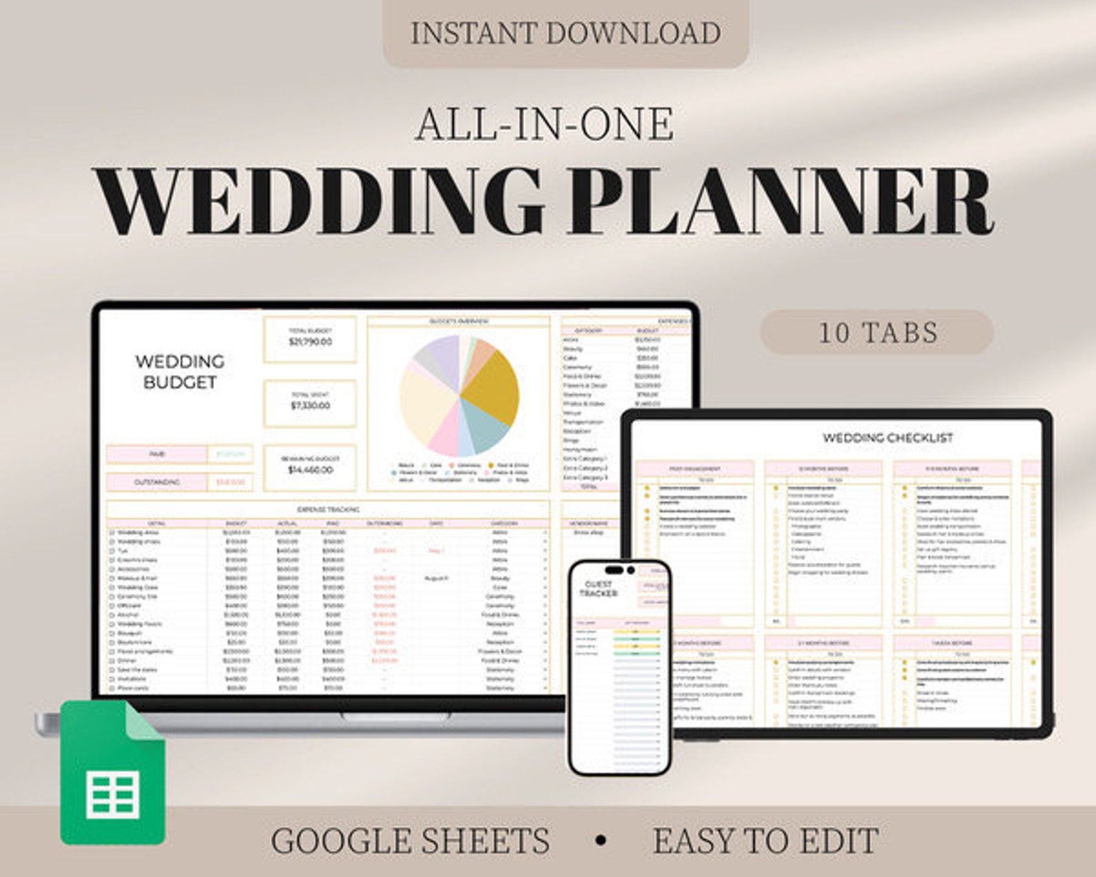 All in One Wedding Planner Spreadsheet, Google Sheets Wedding Planner, Digital Wedding Planning ...