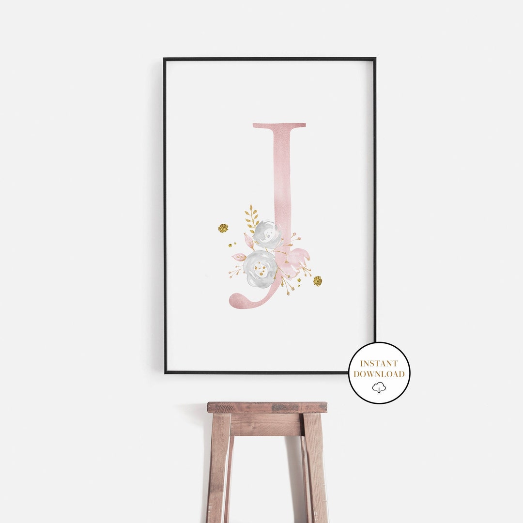 Initial Wall Art, Watercolor Nursery Letter, Flower Letter Print ...