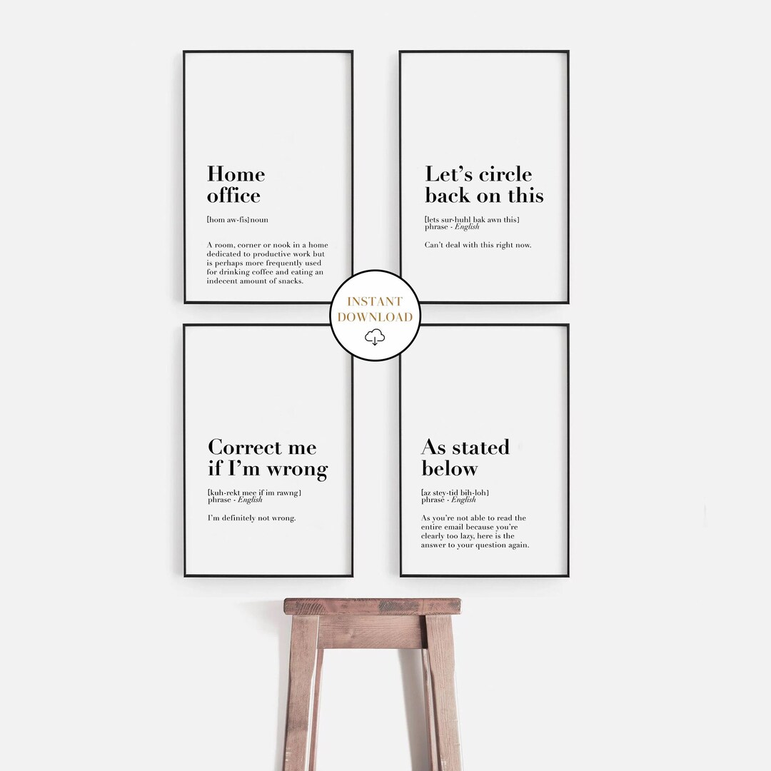 Home Office Definition Prints, Set of 4 Prints, Printable Wall Art ...