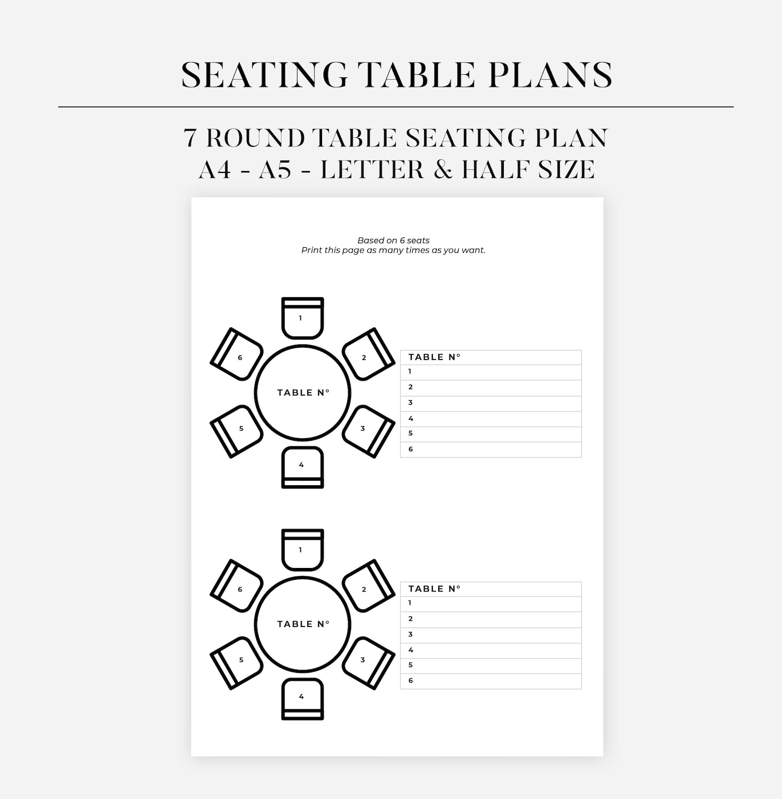 Printable Wedding Table Seating Chart Template, Round Table Seating ...