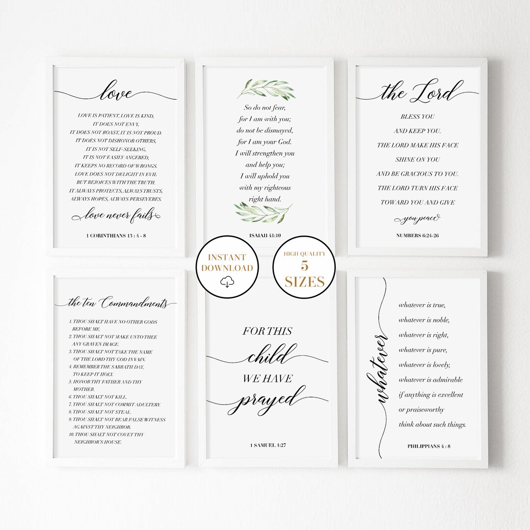 6 Bible Verses Set, Bible Verses Printable Set, Bible Verse Art Bundle ...