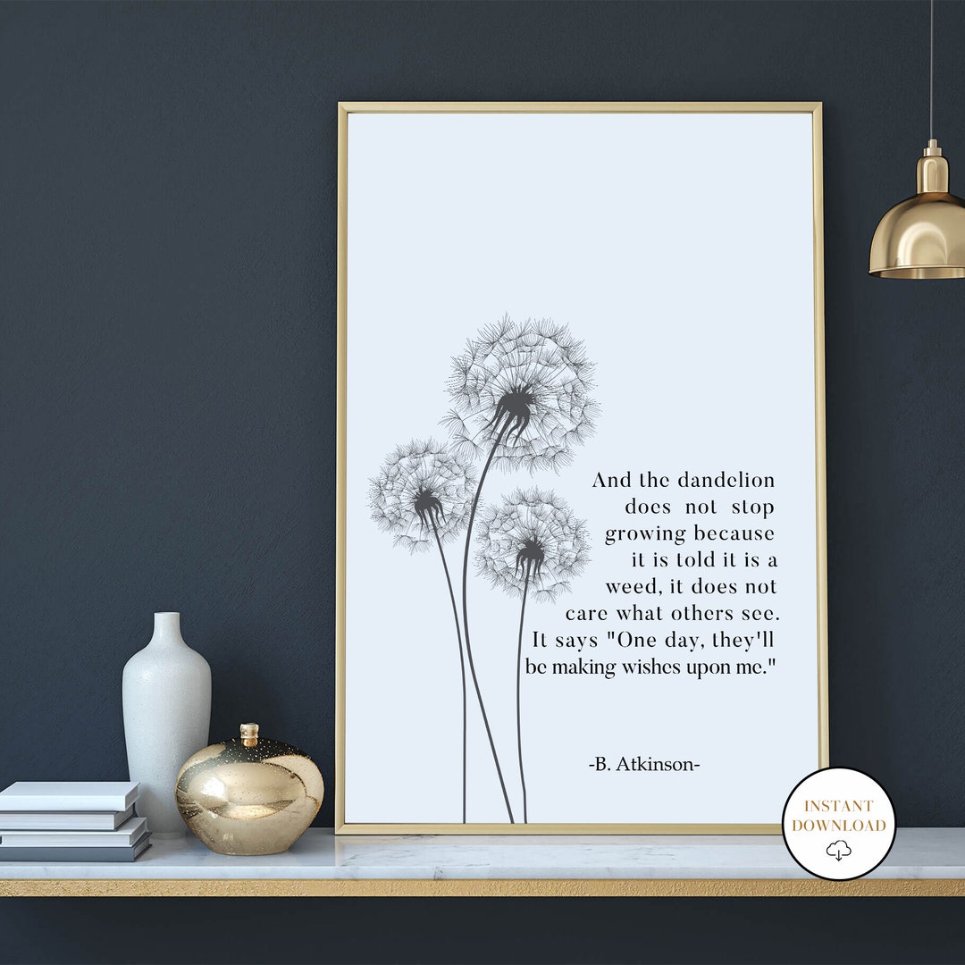 Dandelion Wish Quote, Printable Dandelion Wall Art, Motivational Print ...