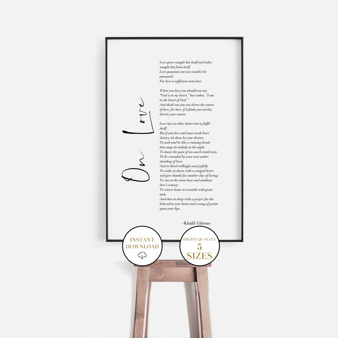 On Love Poem by Kahlil Gibran Quote the Prophet, Home Decor Wall Art ...