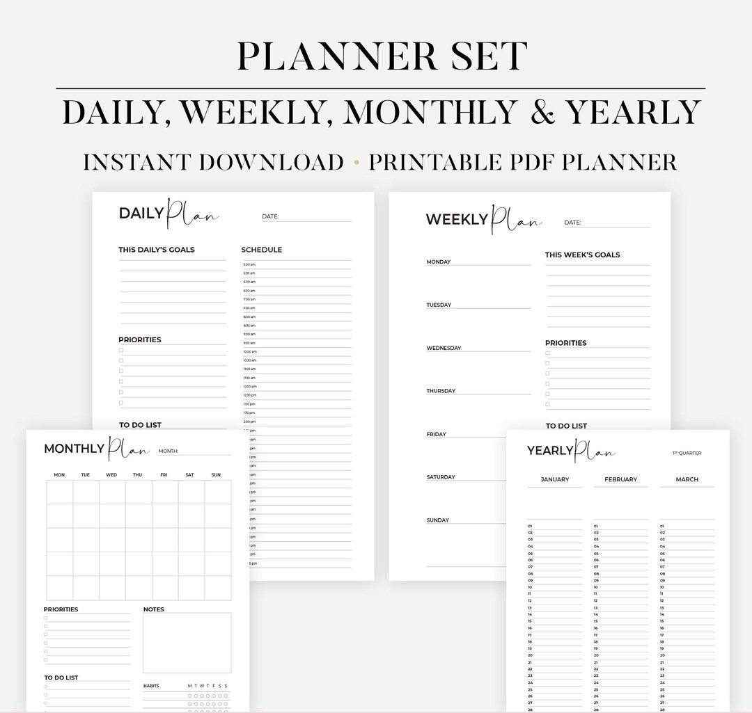 Daily Weekly Monthly Planner Printable Full Printable Planner Undated ...