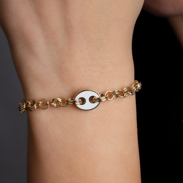 14k Gold Button Link Bracelet - Etsy