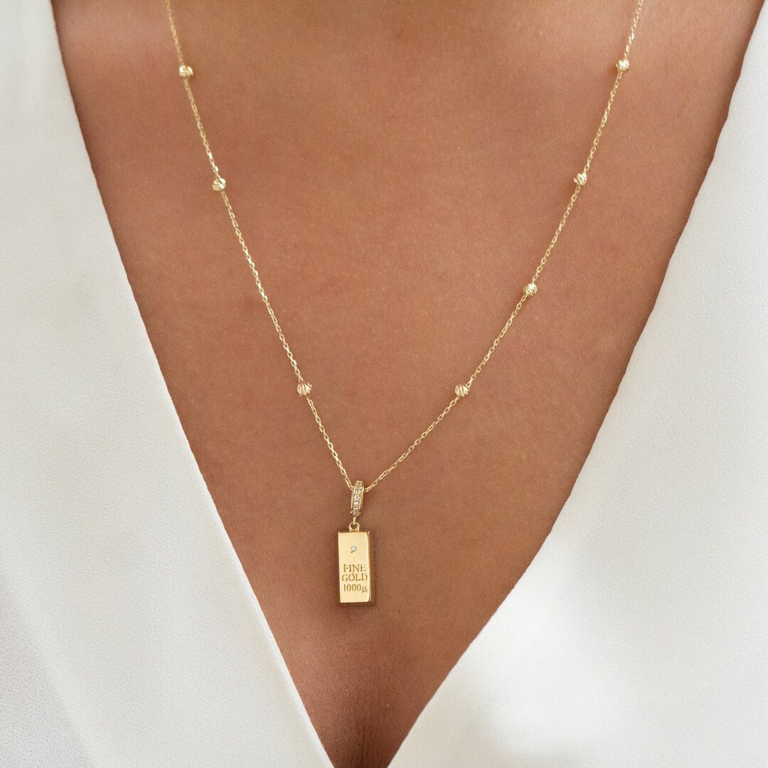 Gold Bar Ingot Necklace on Station Chain Real Gold Pamp - Etsy Australia