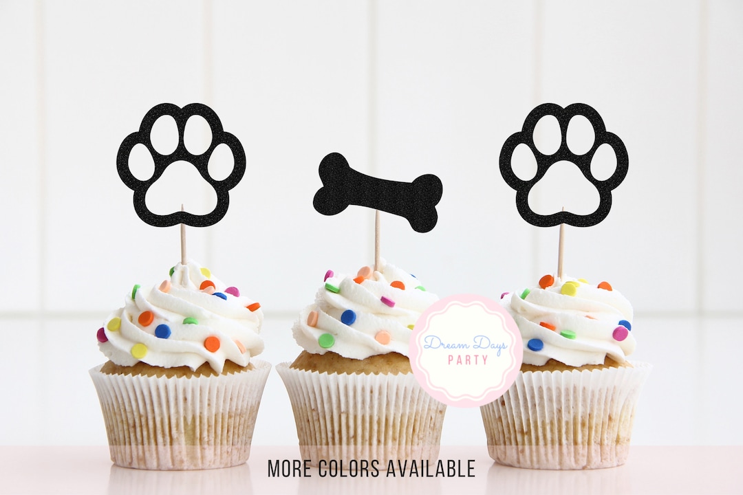 Dog Bone & Paw Cupcake Toppers: Puppy Adoption Party, Dog Themed Decor ...