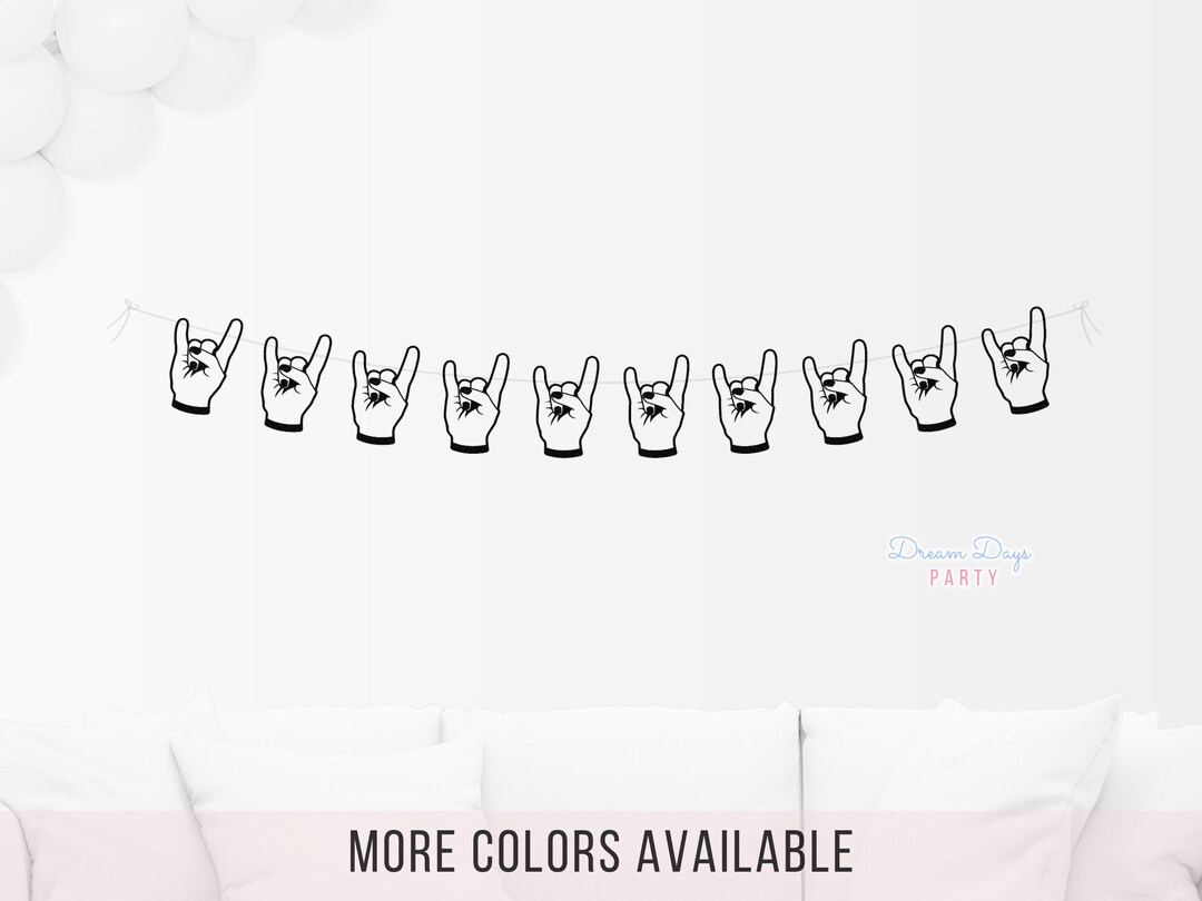 Rock Hand Garland for Rock 'n Roll, Decades Party, and Music Theme ...