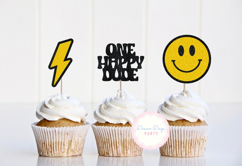 One Happy Dude Cupcake Topper Smiley Face Decorations First - Etsy