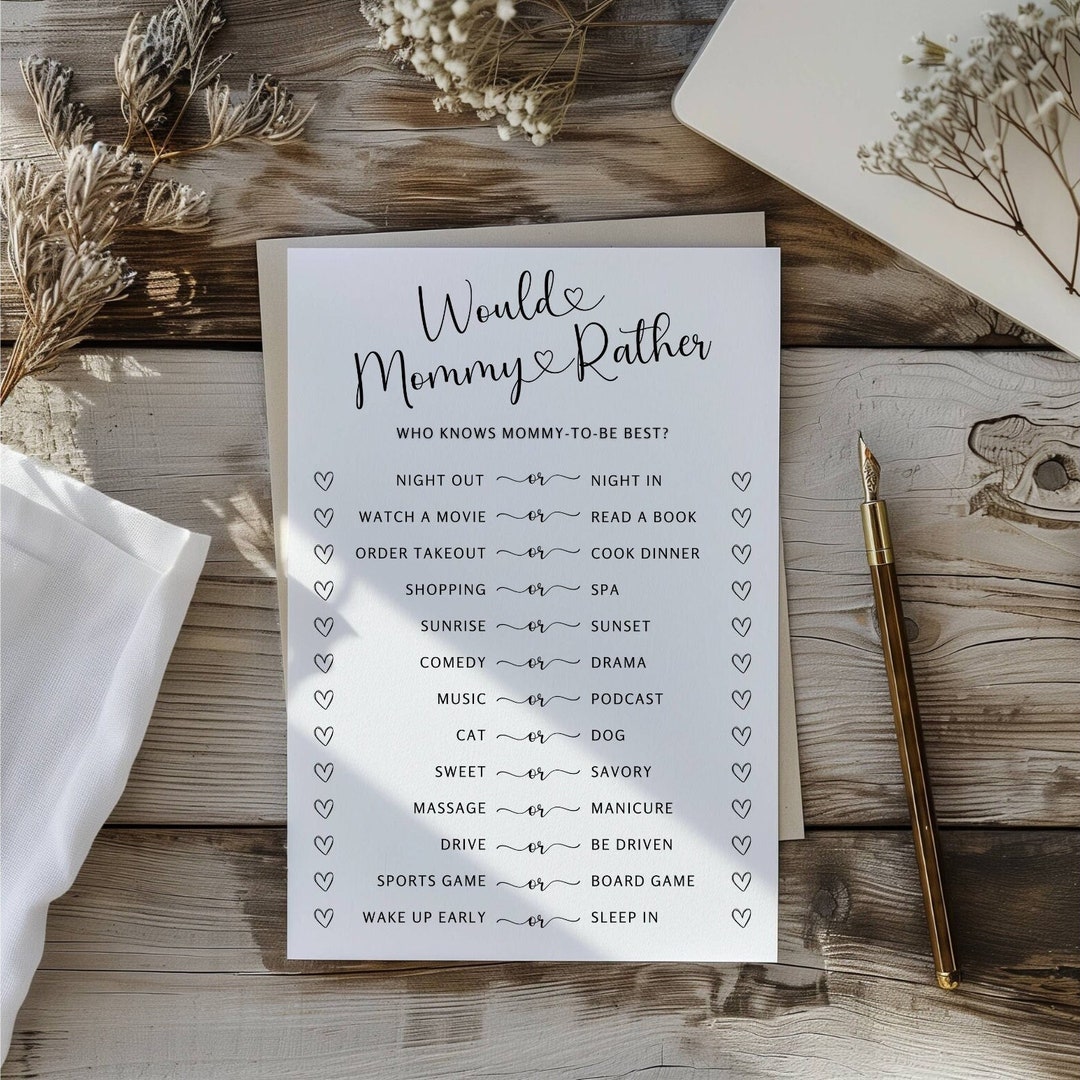 Would She Rather Baby Shower Game: Who Knows Mommy Quiz - Trivia ...