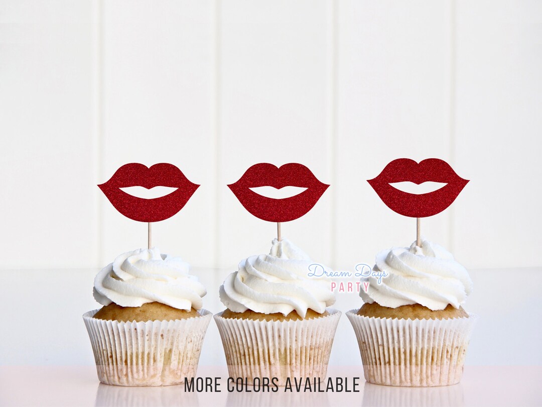 Lips Cupcake Toppers: Glamorous Red Kiss Decorations for Romantic ...