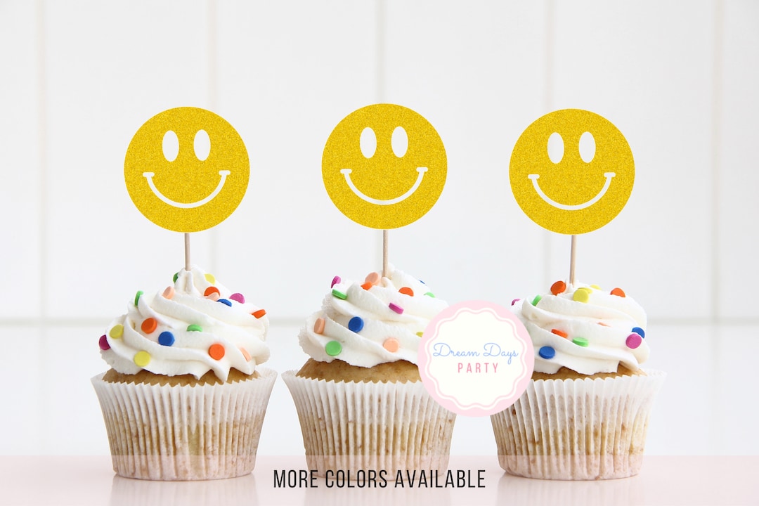 Smiley Face Cupcake Topper Birthday Party Decorations, Happy Face Decor ...