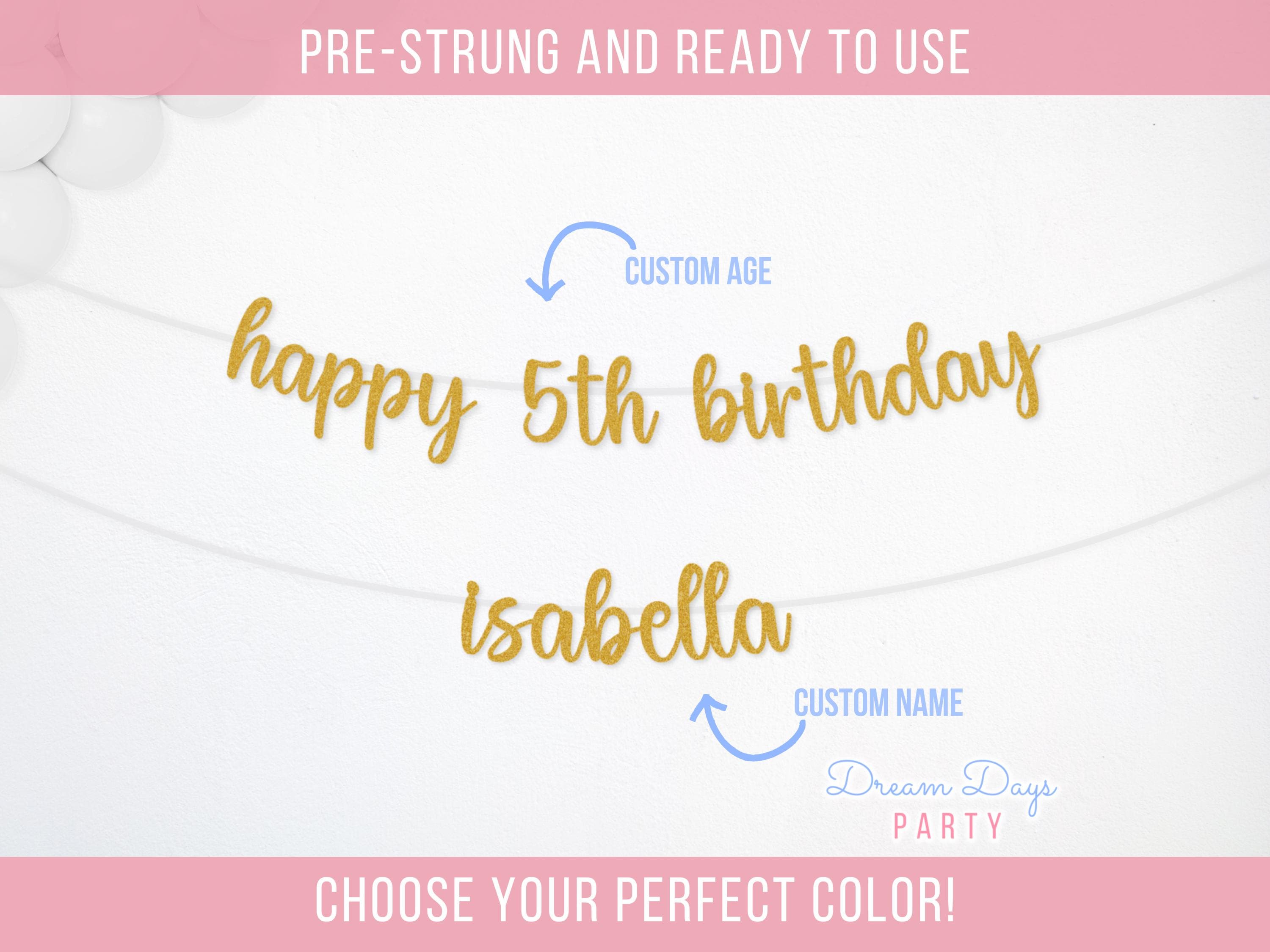 Happy 5th Birthday Banner: Custom Name Sign | 5 Party Decor | Fifth ...