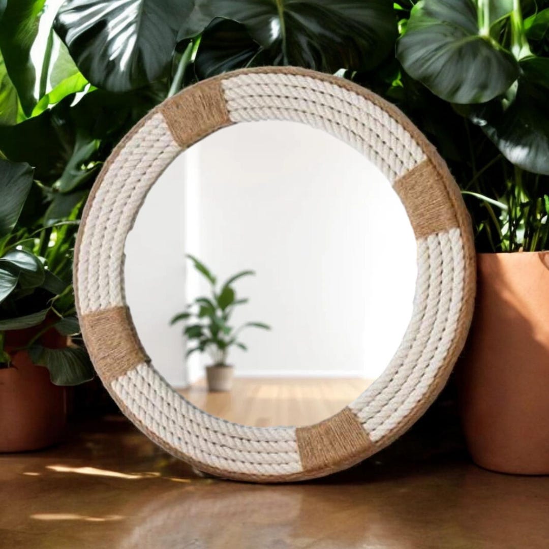Handmade Nautical Rope Mirror | Boho Round Wall Mirror | Rustic Coastal ...