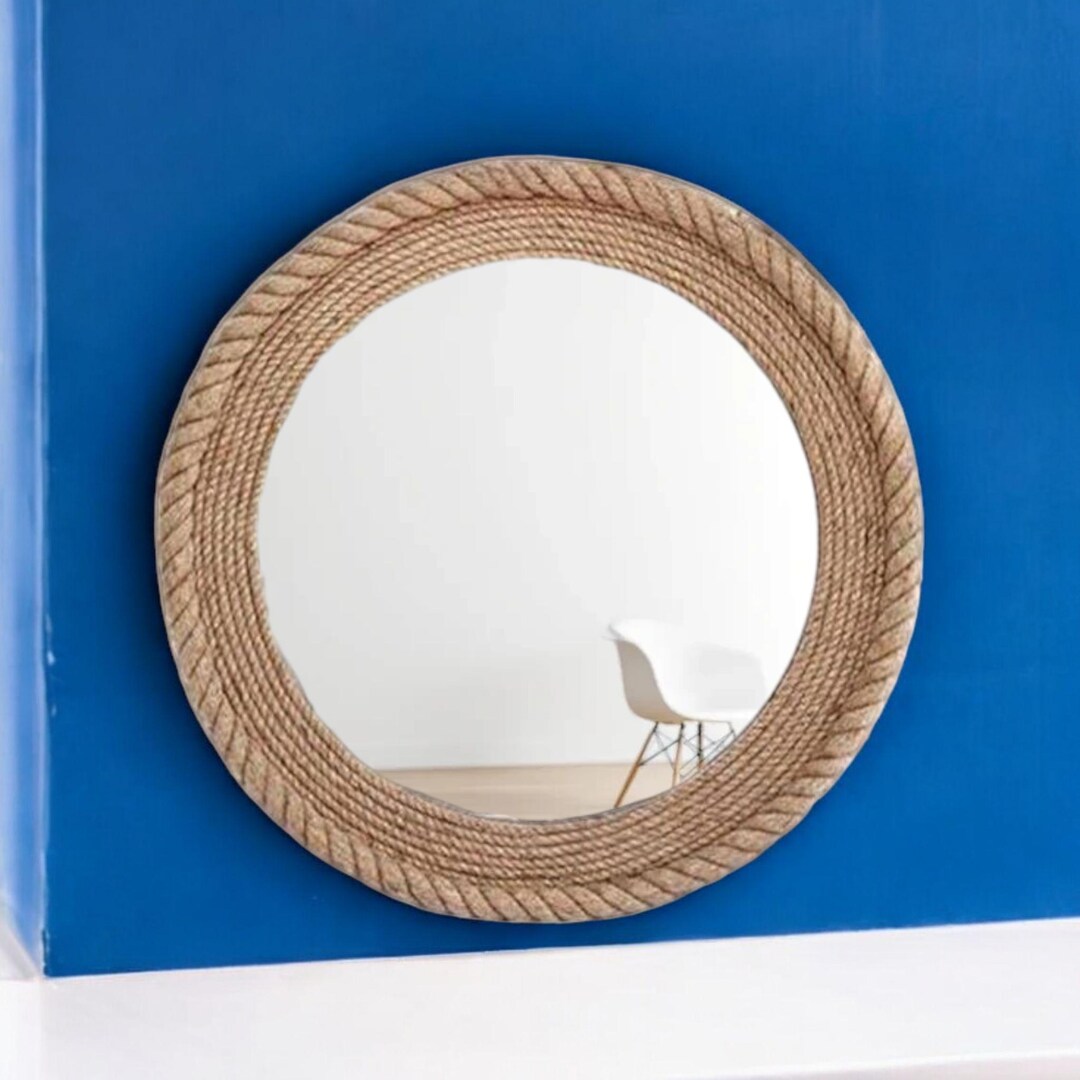 Round Rope Mirror - Nautical Wall Mirror, Coastal Boho Mirror for ...