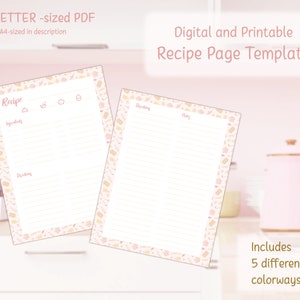 Pink & Gold Recipe Page Template: Printable PDF (US Letter) - Etsy