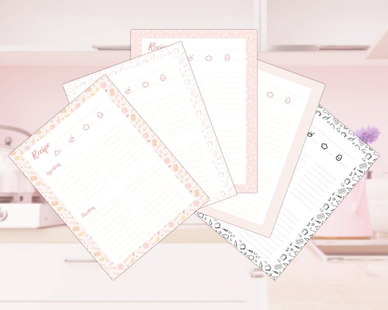 LETTER Recipe Page Template, Printable and Digital PDF - 5 Different ...