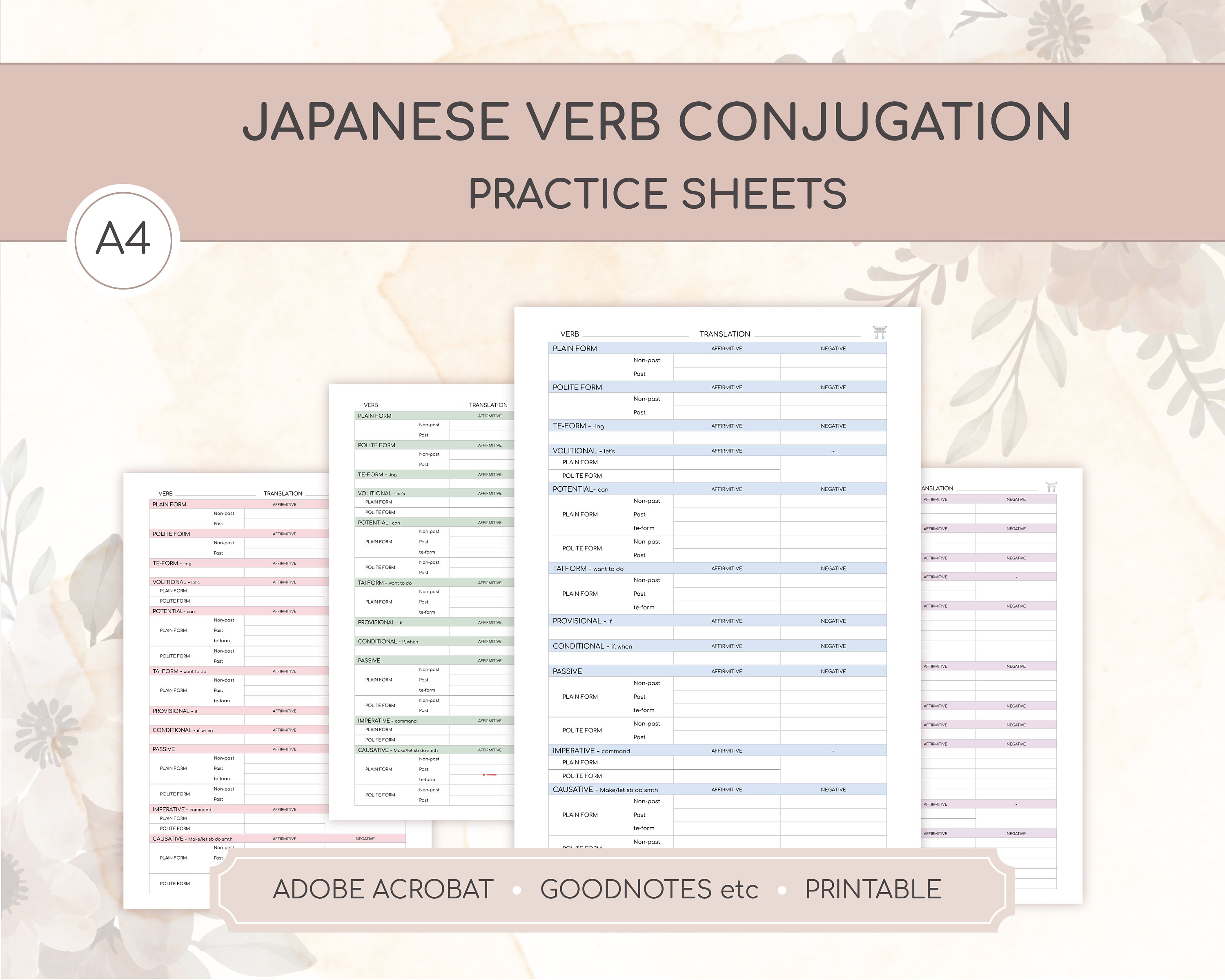 Interactive Japanese Verb Conjugation Study Notebook A4 - Etsy