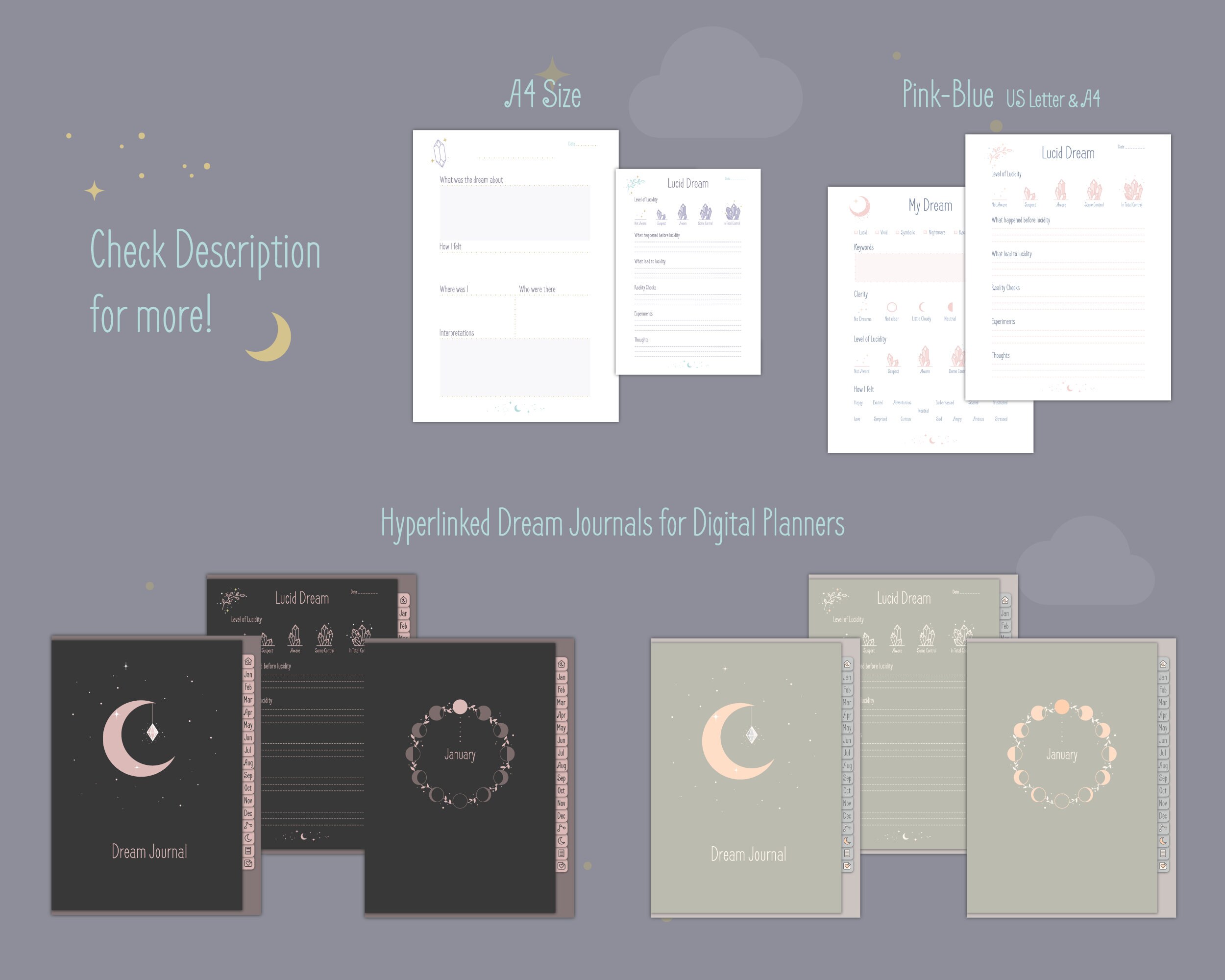 Moon Crystal Dream Journal: Violet Turquoise Printable Template (PDF ...