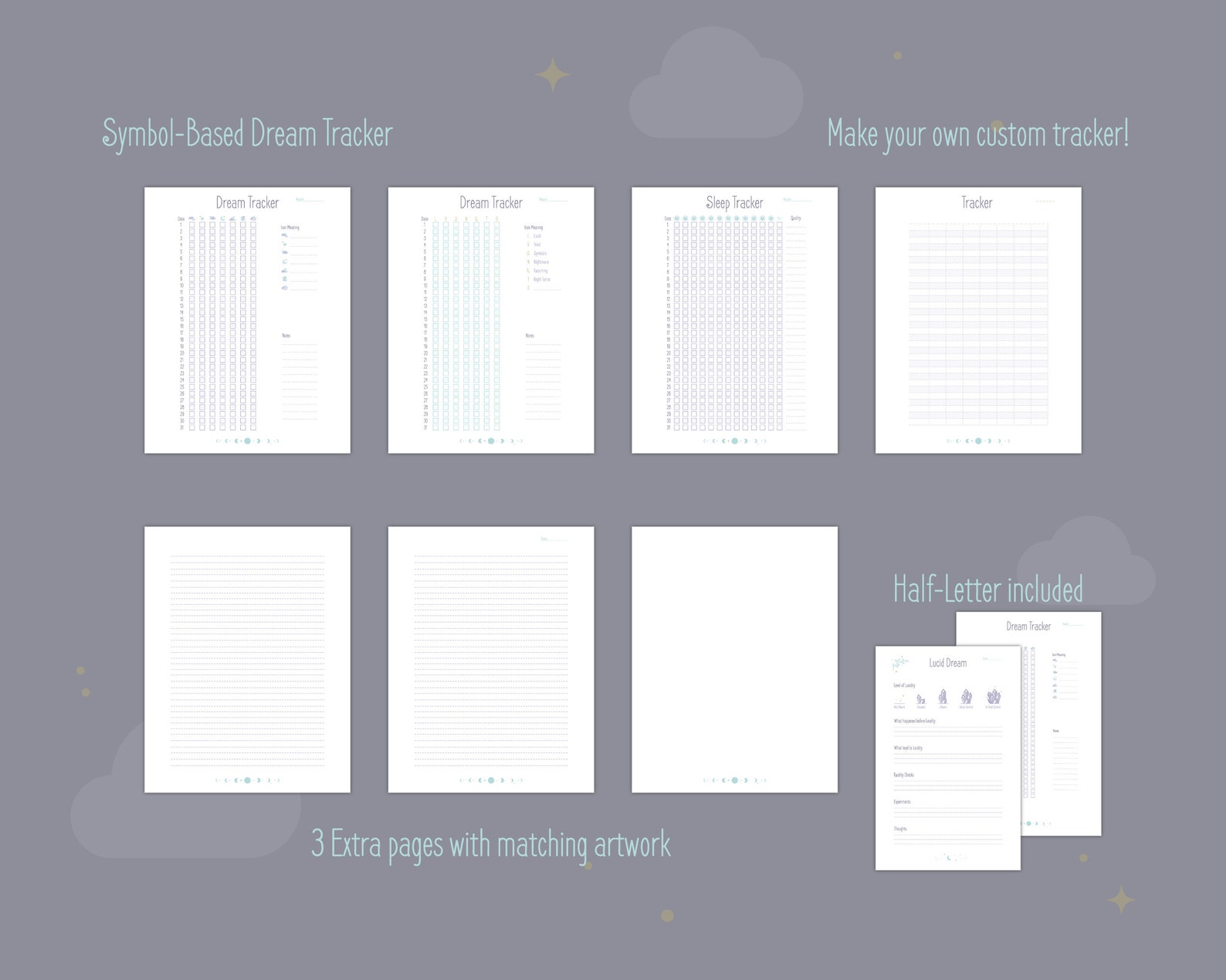 Moon Crystal Dream Journal: Violet Turquoise Printable Template (PDF ...