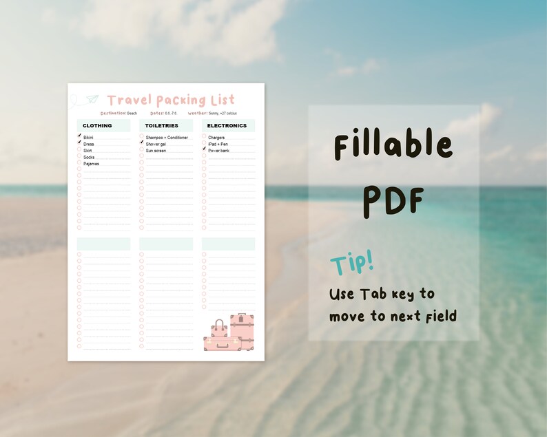 Blank Travel Packing List - Fillable & Printable PDF - Compatible With ...