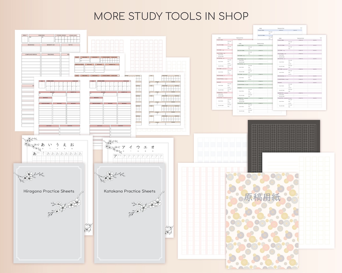 Japanese Writing Paper Printable Set Practice Kanji, Hiragana, Katakana ...