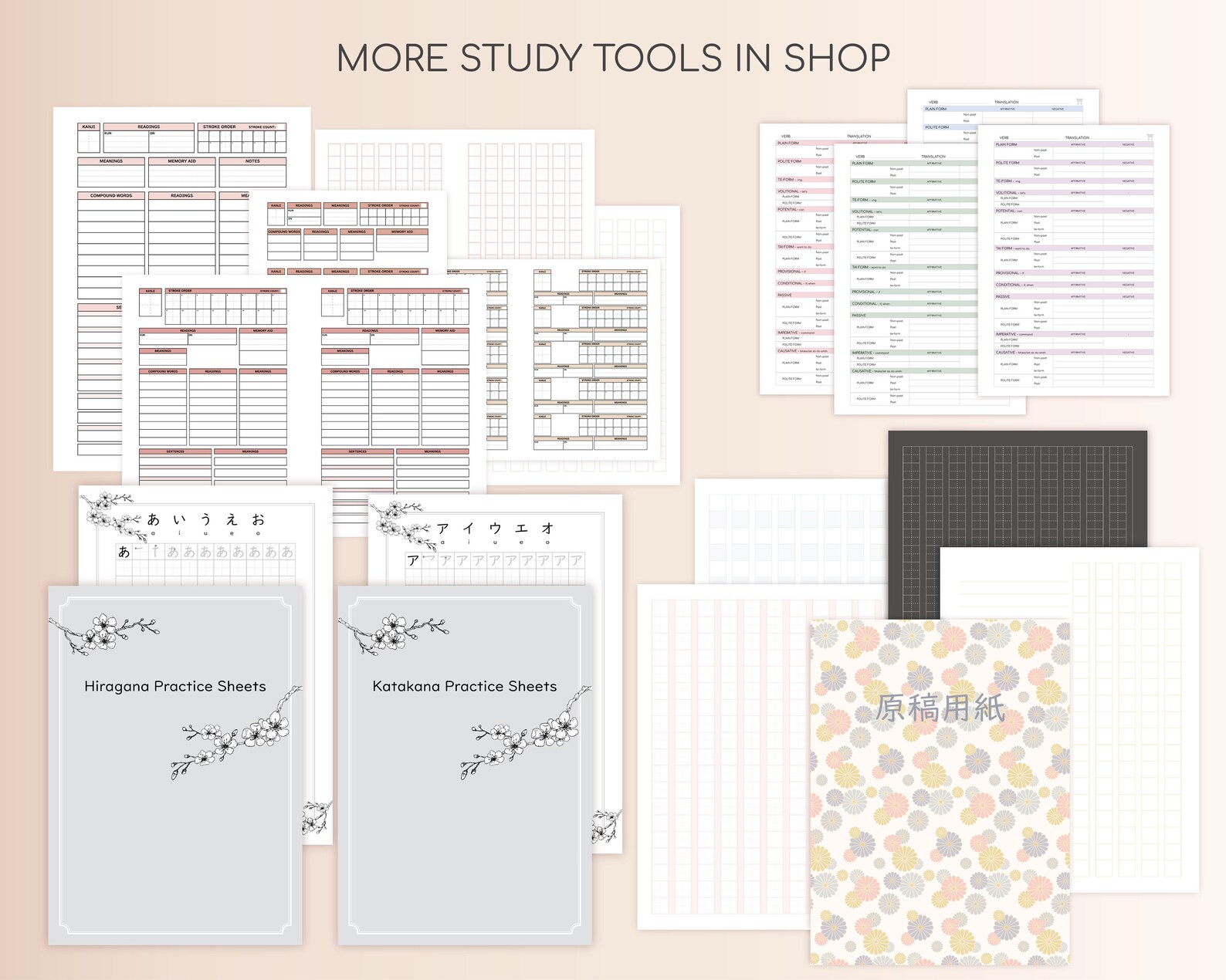 Japanese Writing Paper Printable Set Practice Kanji, Hiragana, Katakana ...