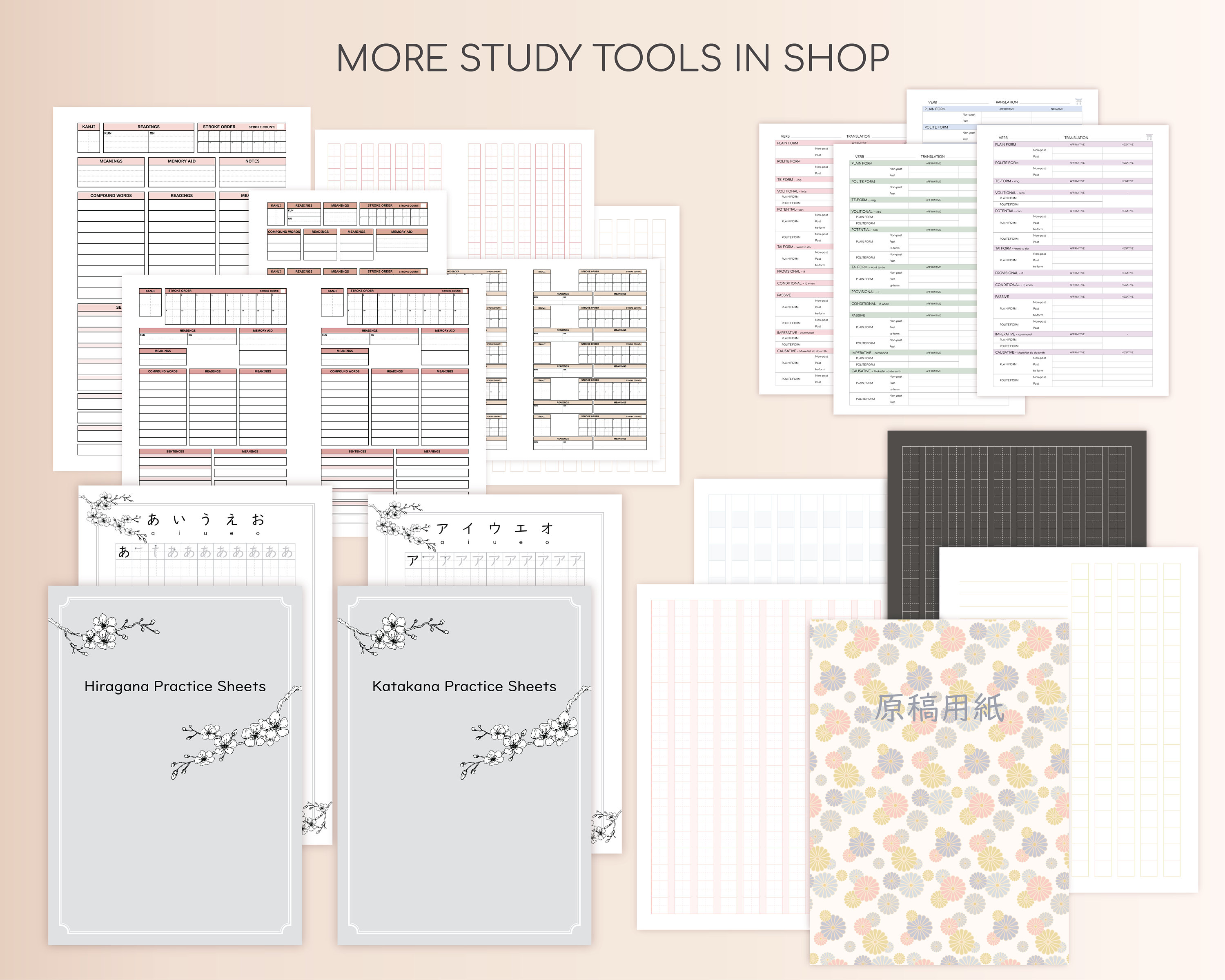 Japanese Writing Paper Printable Set Practice Kanji, Hiragana, Katakana ...
