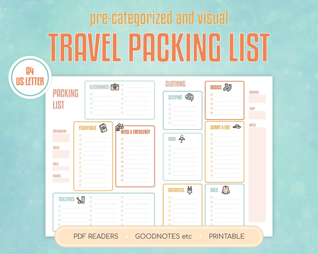 Fillable Travel Packing List Template: Your Companion for Organized ...