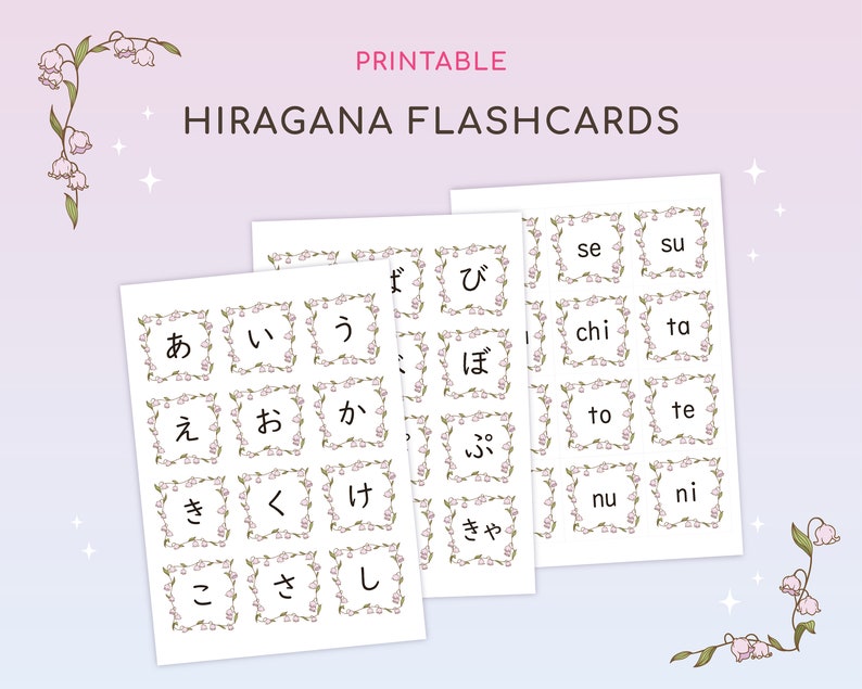 Hiragana Flashcards With Purple Lily of the Valley Design - Printable ...