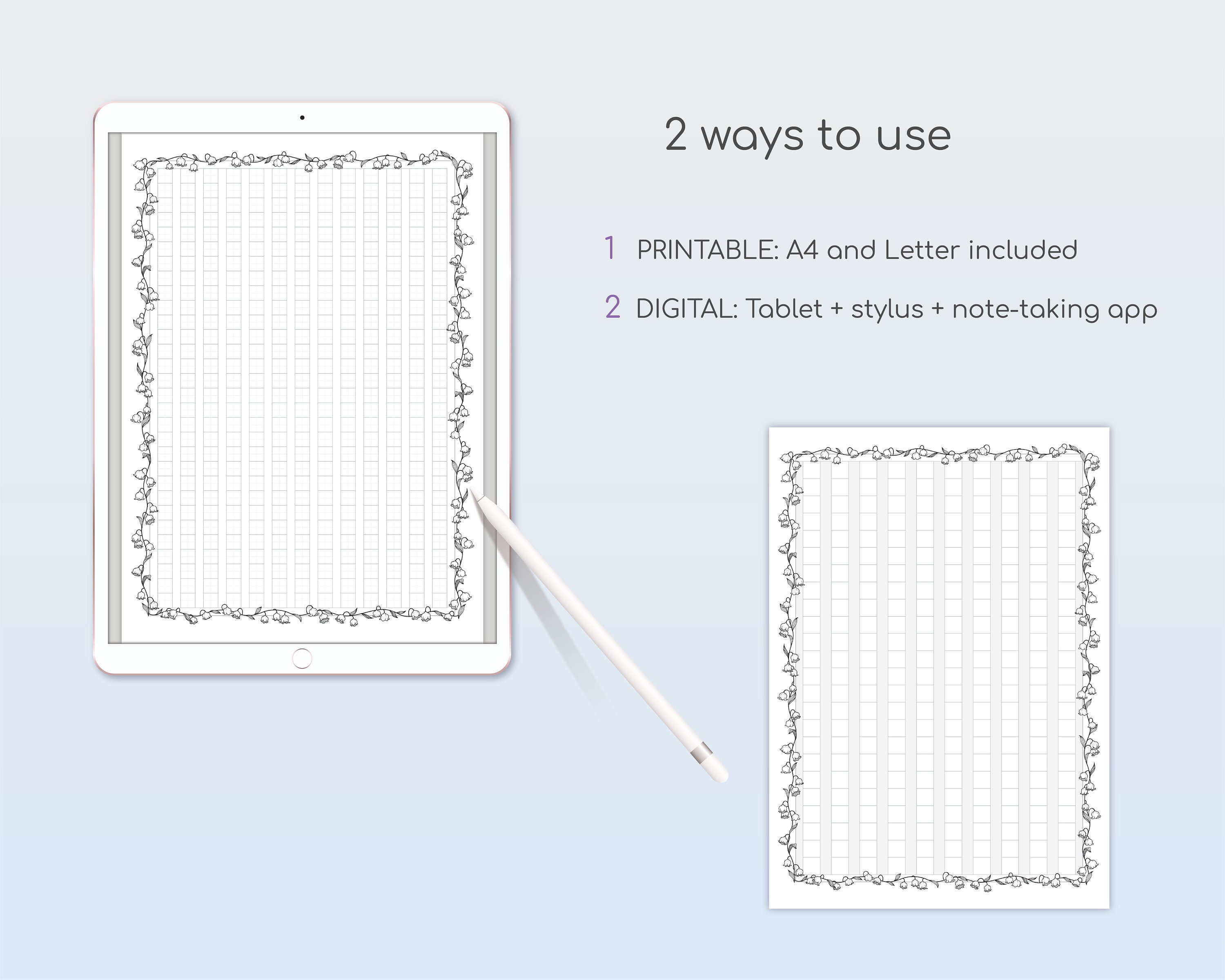 Printable A4 Genkouyoushi With Lily of the Valley Design - 16 Templates ...