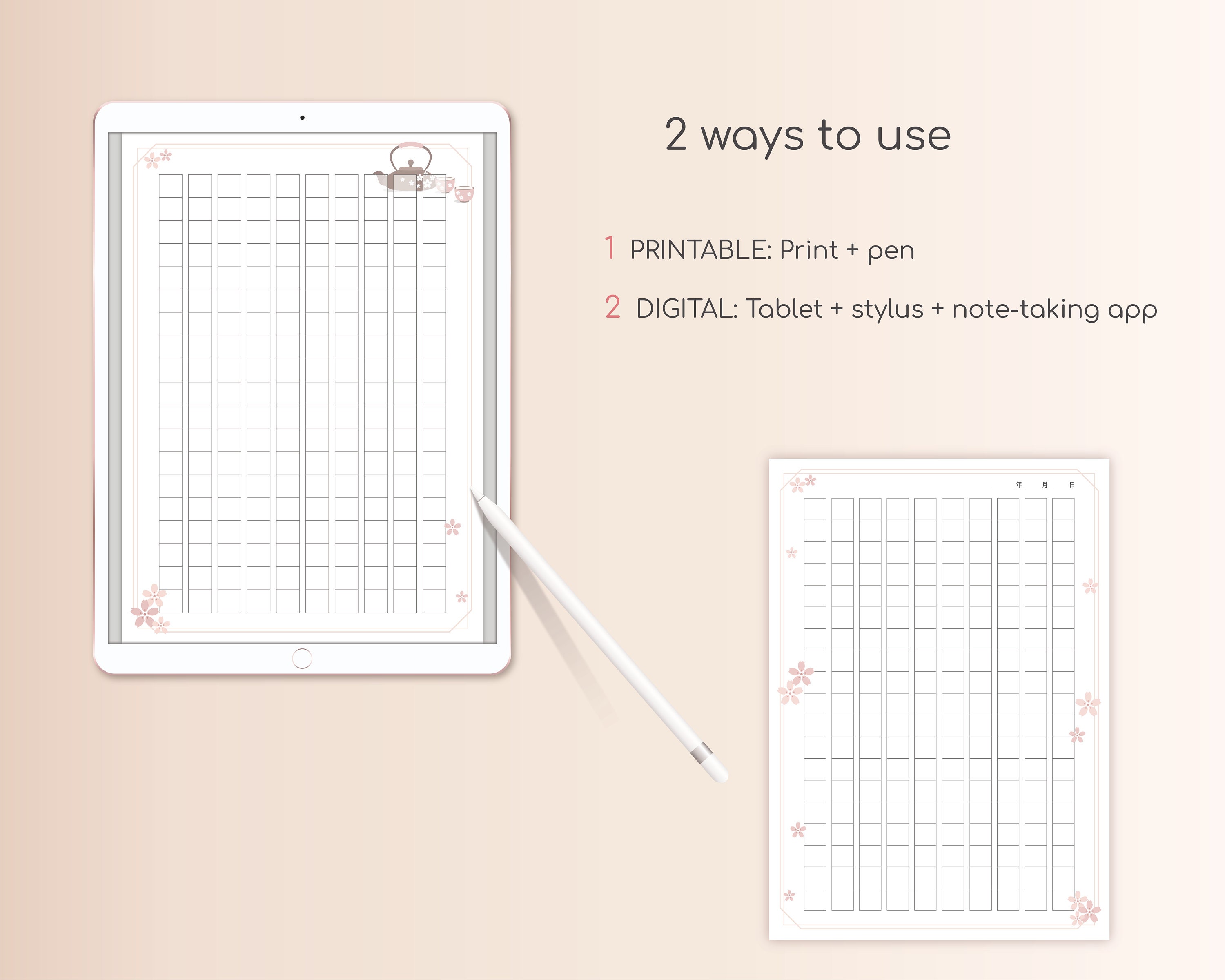Japanese Writing Paper Printable Set - Practice Kanji, Hiragana ...