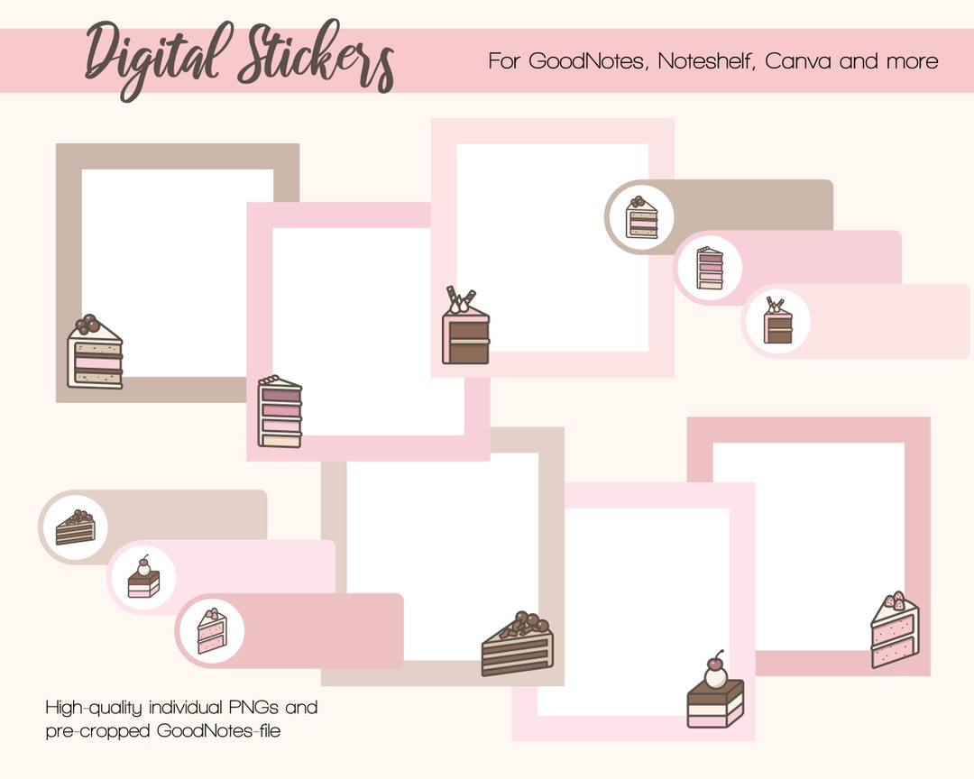 Digital Sticky Notes With Cute Cakes - for Goodnotes, Noteshelf, Canva ...