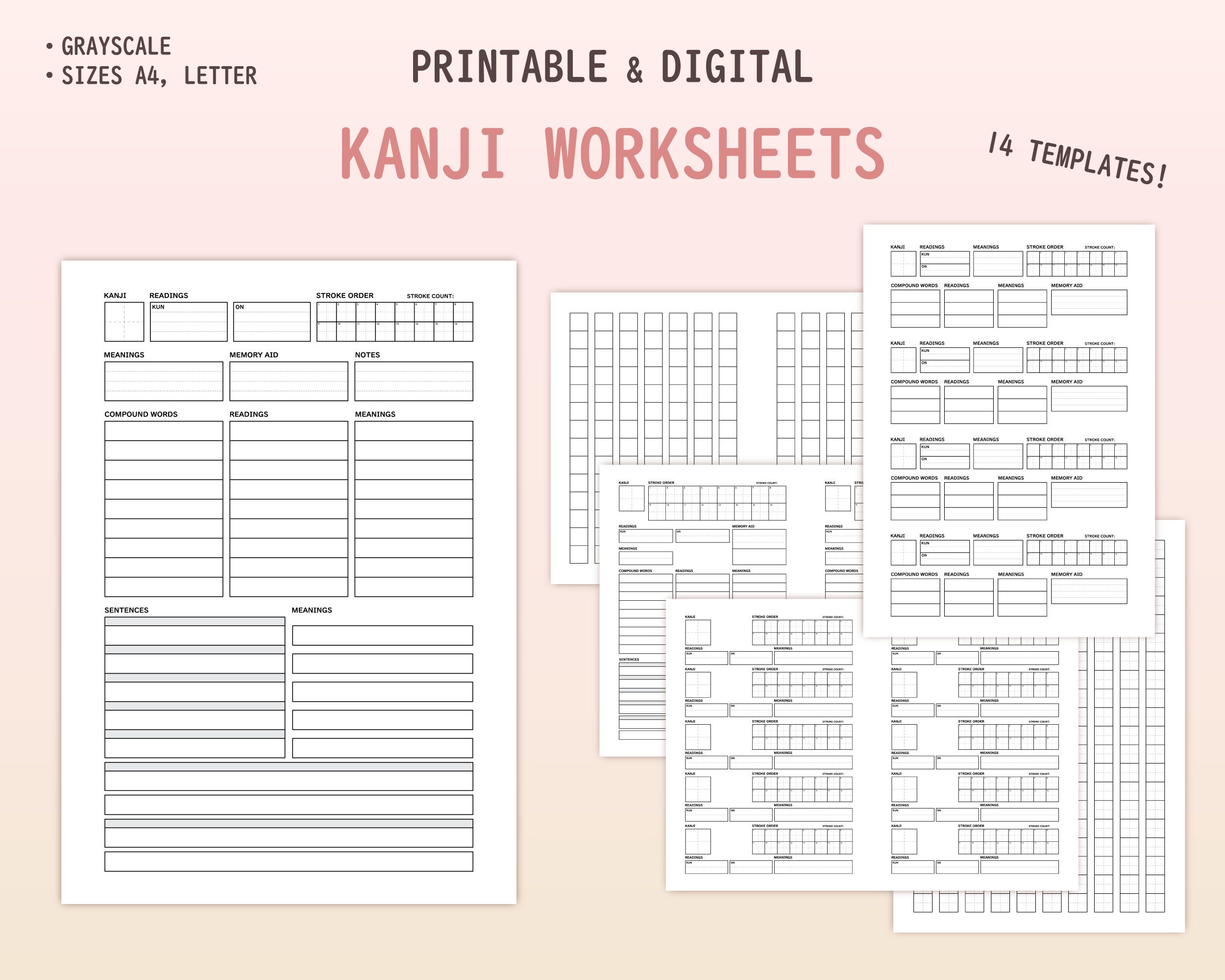 Kanji Worksheets and Writing Paper - Templates for Japanese Study ...