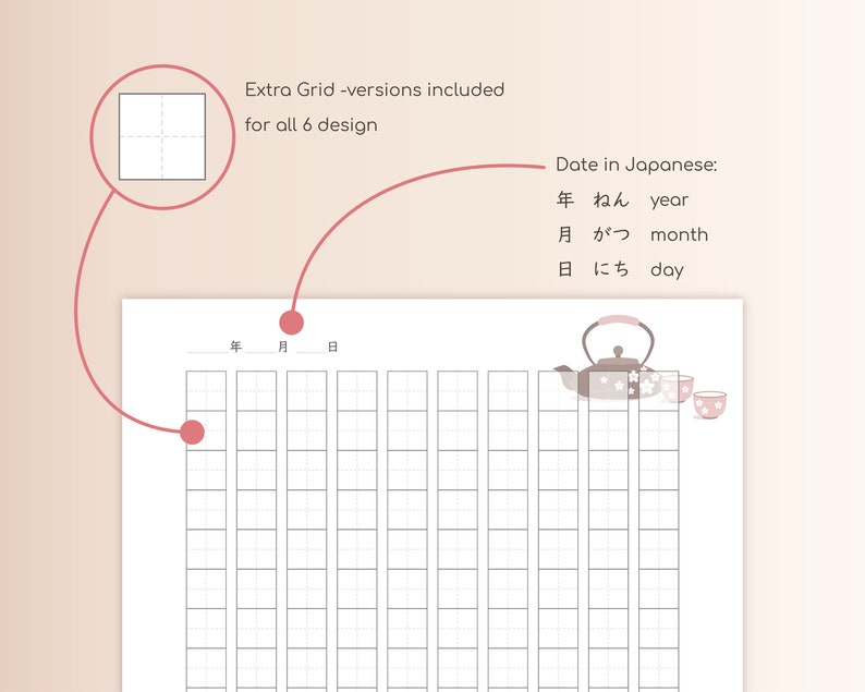 Japanese Writing Paper Printable Set - Practice Kanji, Hiragana ...