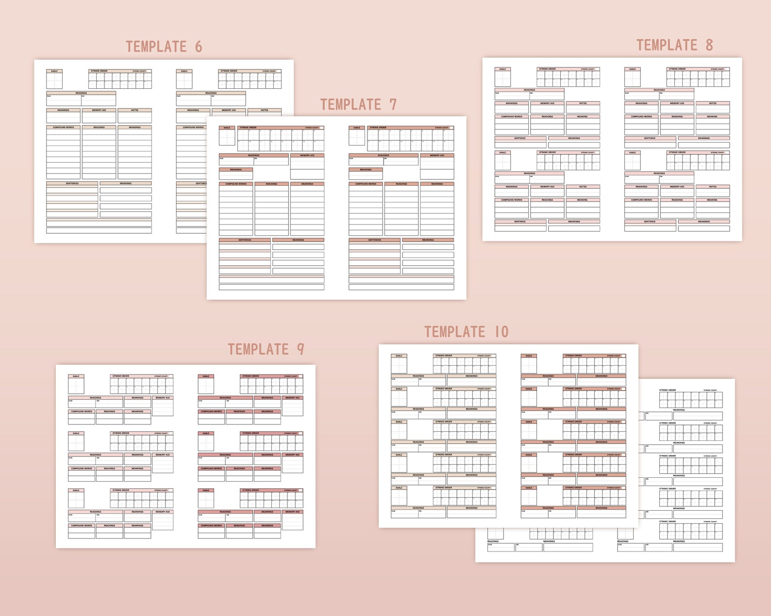 Japanese Study Templates - Kanji Worksheets and Writing Paper - Blushed ...