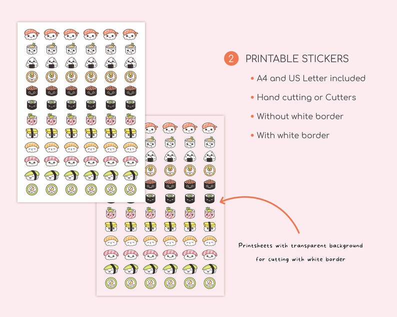 Kawaii Sushi Stickers | Digital and Printable Sticker Set for Planners ...