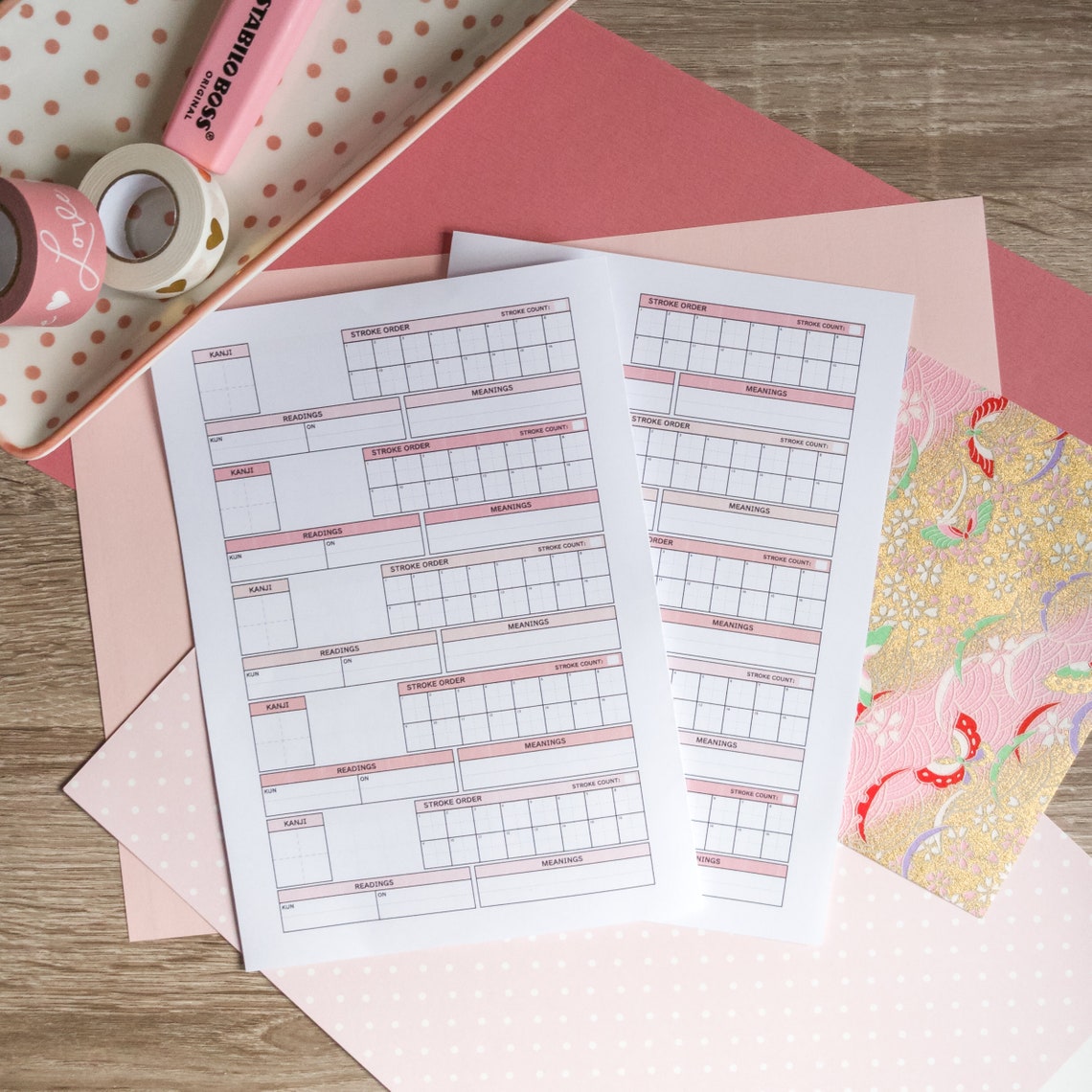 Japanese Study Templates - Kanji Worksheets and Writing Paper - Blushed ...