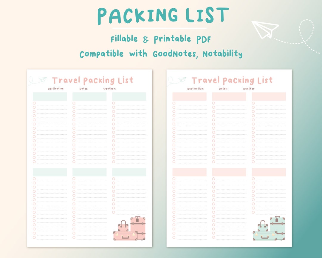 Blank Travel Packing List - Fillable & Printable PDF - Compatible With ...